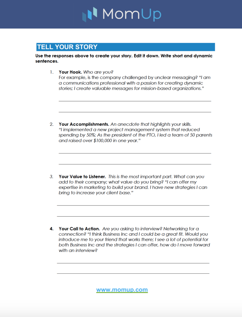 Personal Pitch Worksheet - MomUp