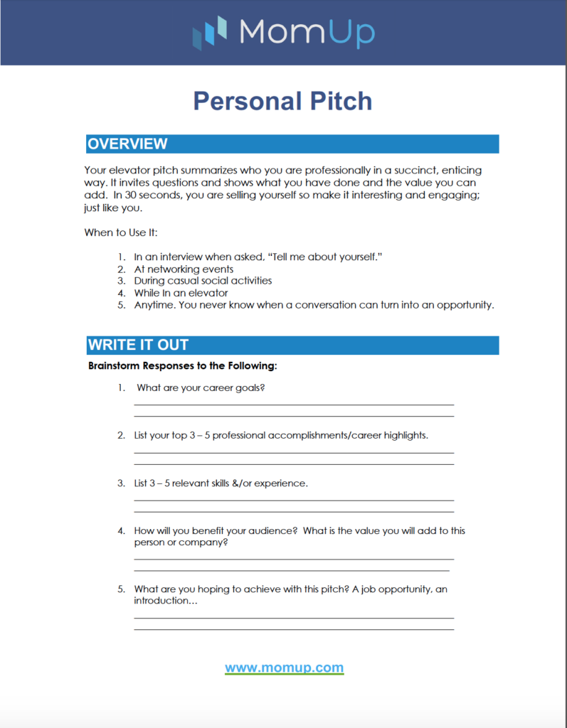 Personal Pitch Worksheet - MomUp