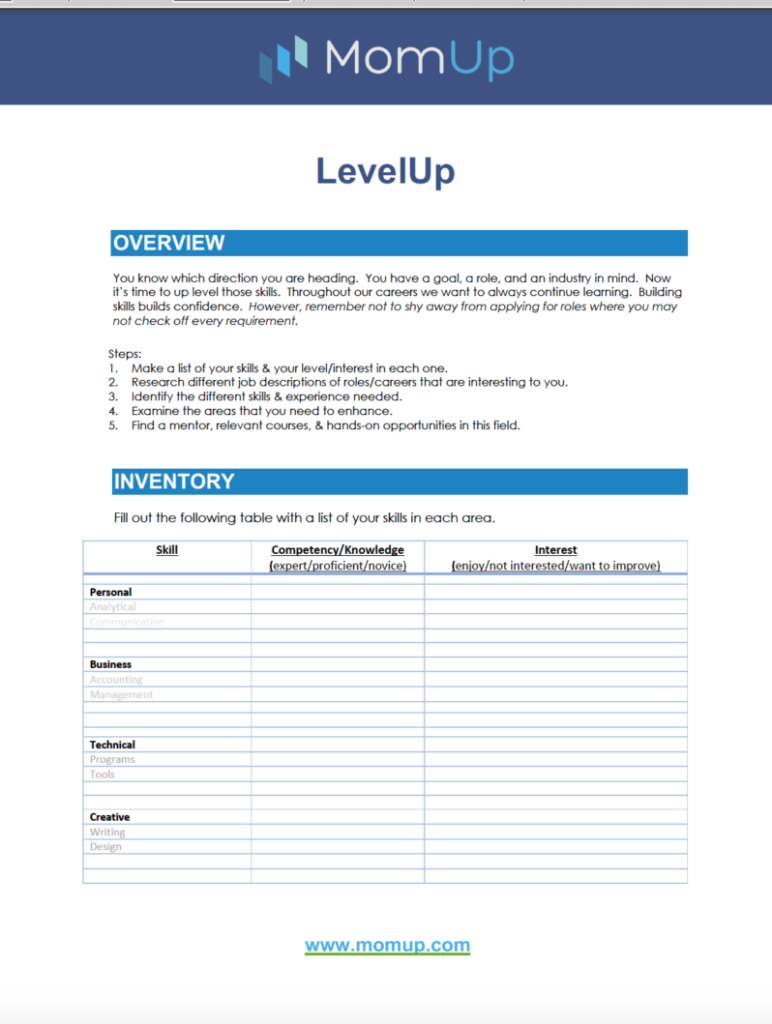 LevelUp Worksheet - MomUp